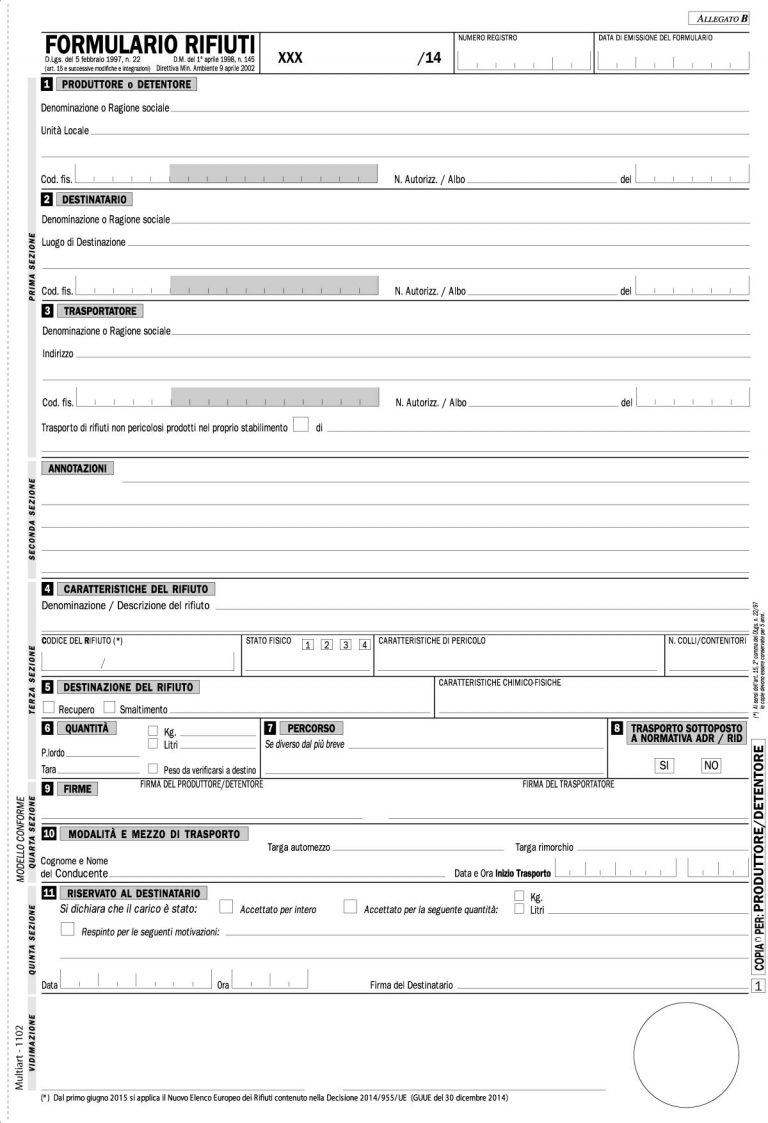 Formulario identificativo rifiuti | IoUfficio